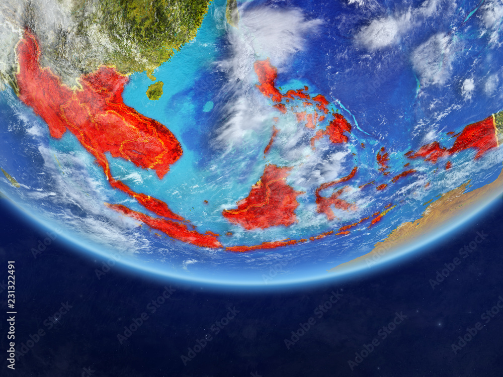 ASEAN memeber states on realistic model of planet Earth with country ...