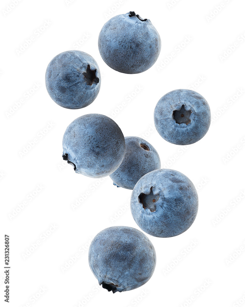 Falling blueberry, clipping path, isolated on white background, full ...