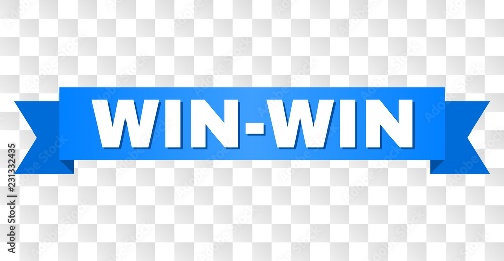 WIN-WIN text on a ribbon. Designed with white title and blue tape ...
