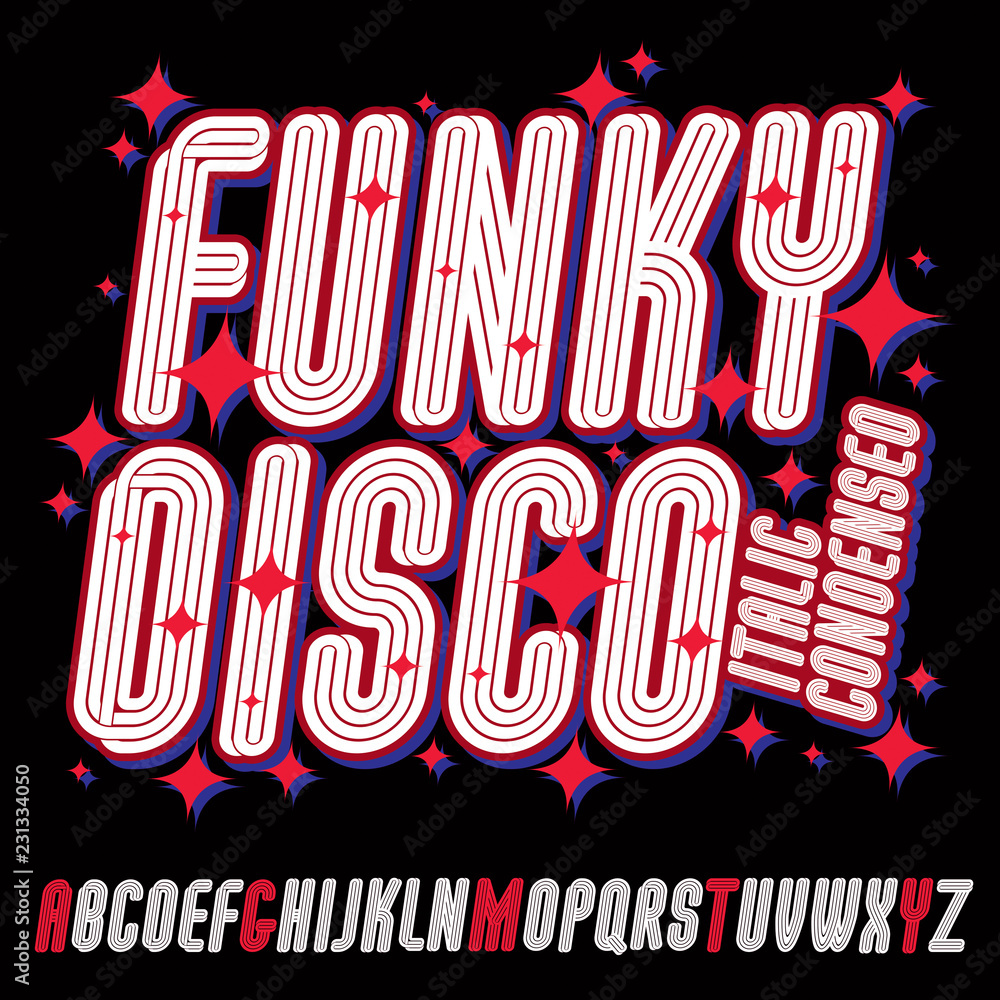 Vector funky italic capital alphabet letters collection with parallel ...