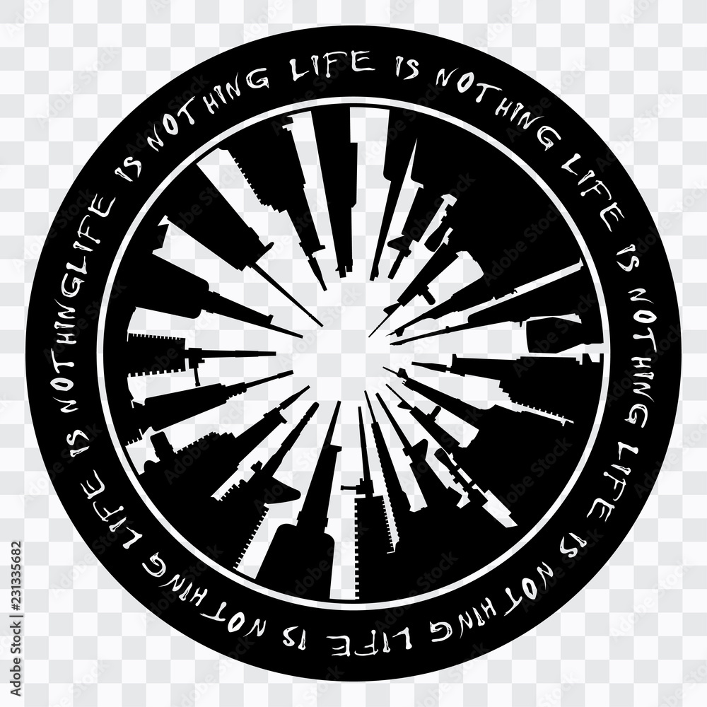 Logo weapons circle. Vector black and white illustration of a ...