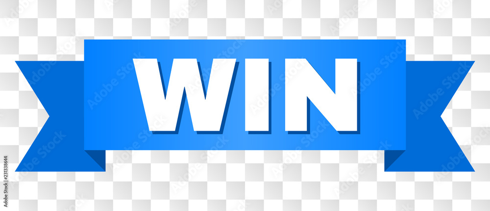 WIN text on a ribbon. Designed with white caption and blue stripe ...