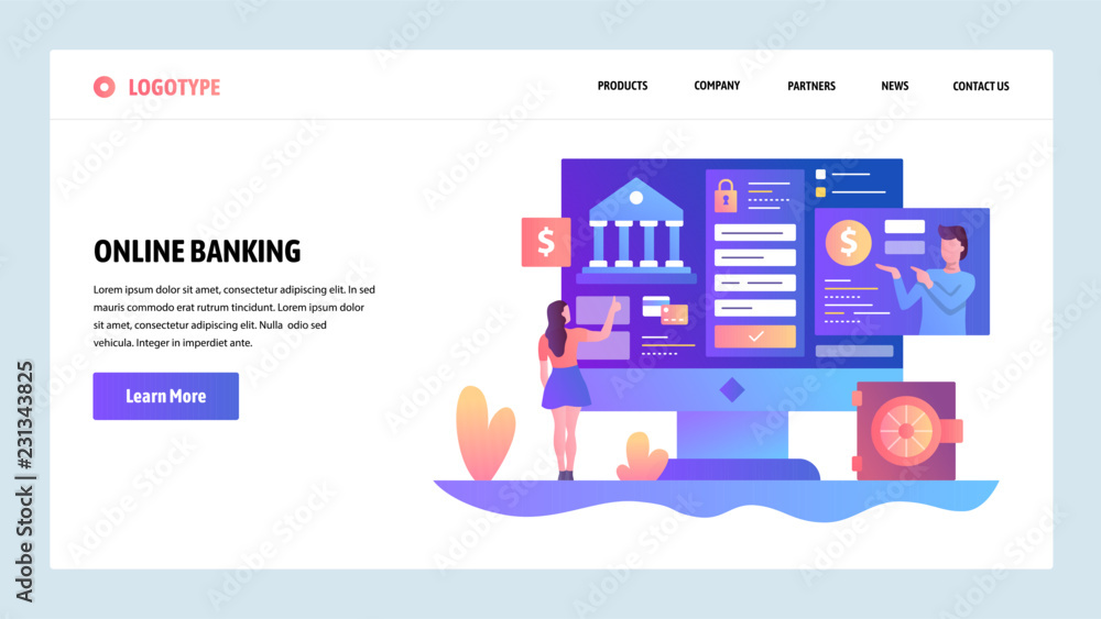 Vector web site design template. Online banking and digital money ...