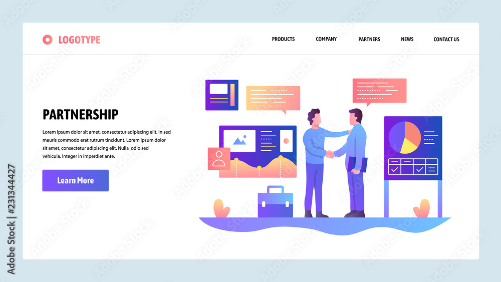 Vector web site design template. Business partnership. Businessmen cut ...