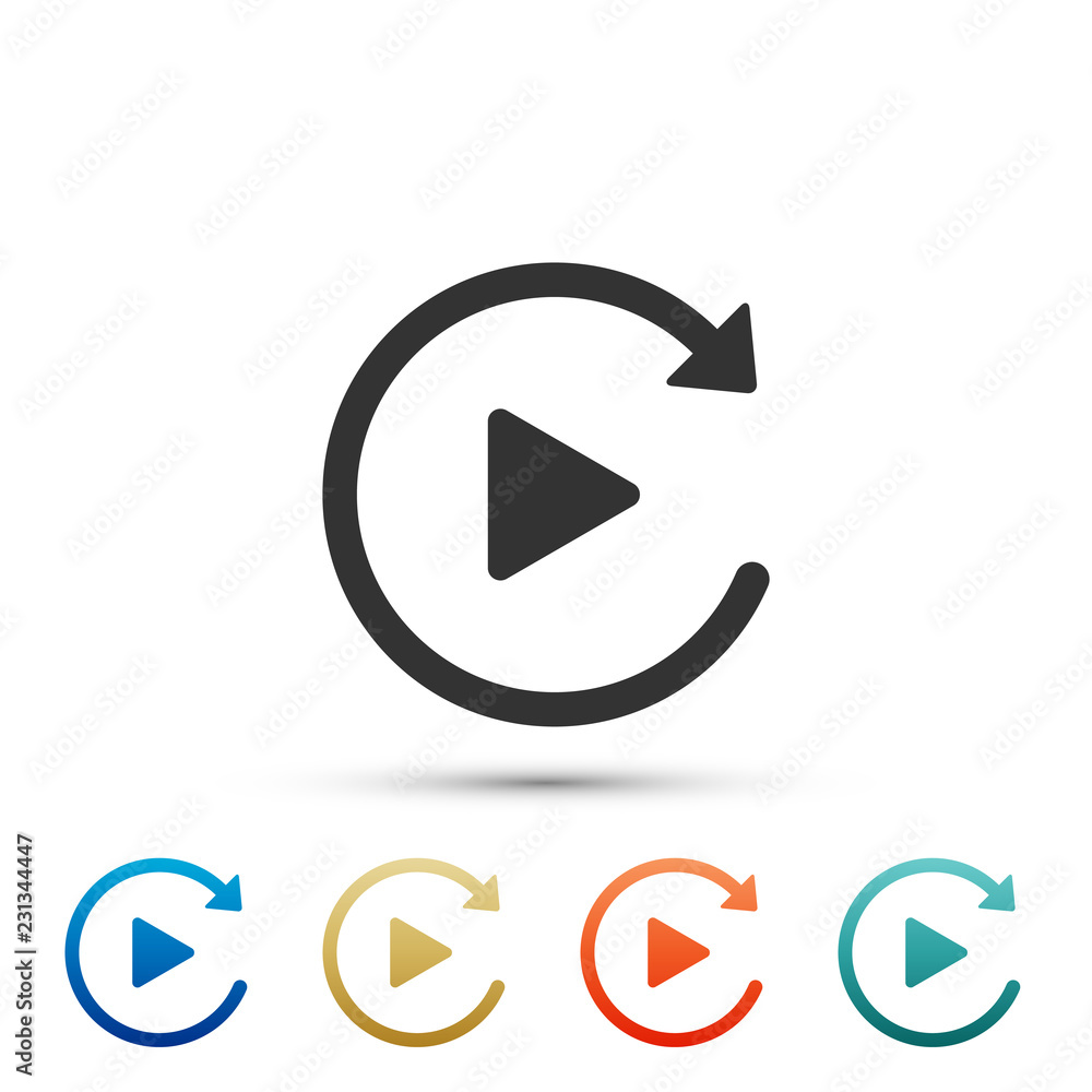 Video play button like simple replay icon isolated on white background ...