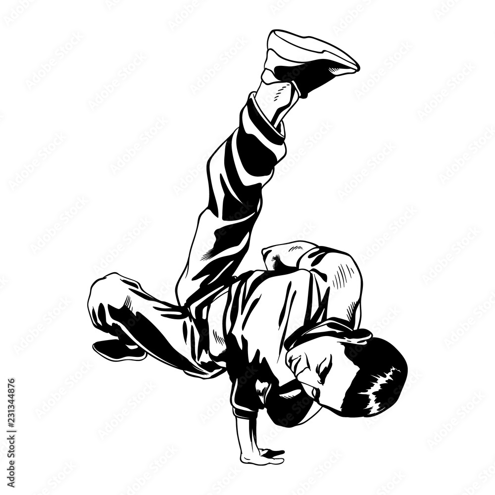 B-boy dancer character in dynamic pose. Hand drawn lineart vector ...