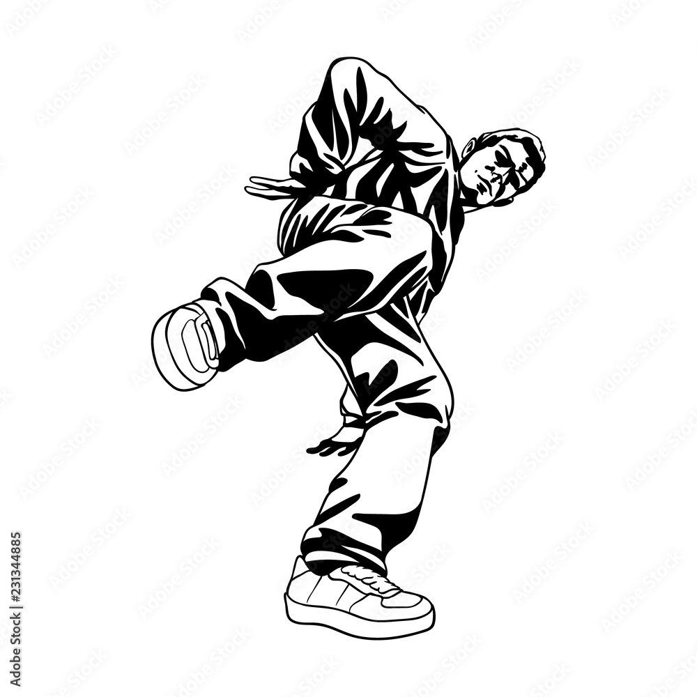 B-boy dancer character in dynamic pose. Hand drawn lineart vector ...