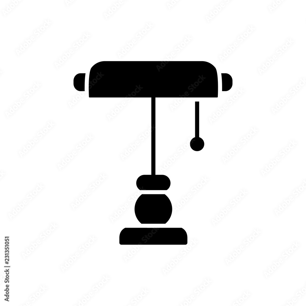 Black & white vector illustration of banker's table lamp with chain ...