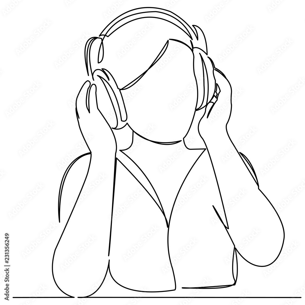 Girl Listening To Music Drawing