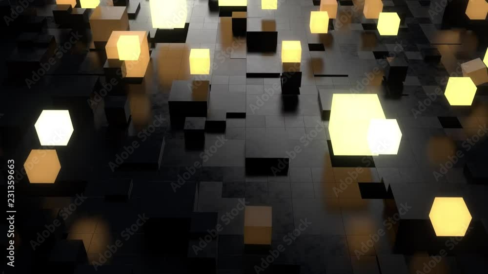 3d render abstract background with random cubes that go up, glow and ...