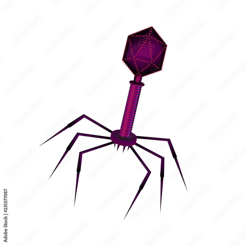 Bacteriophage cell culture background in velvet with spikes, dna, tail ...