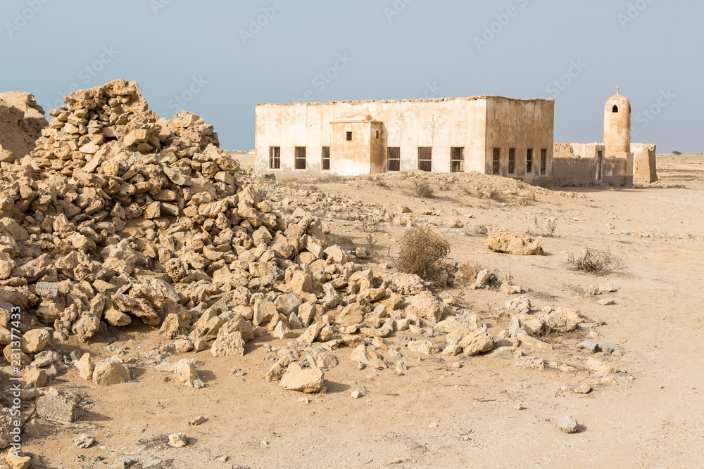 Ruined ancient old Arab pearling and fishing town Al Jumail, Qatar ...