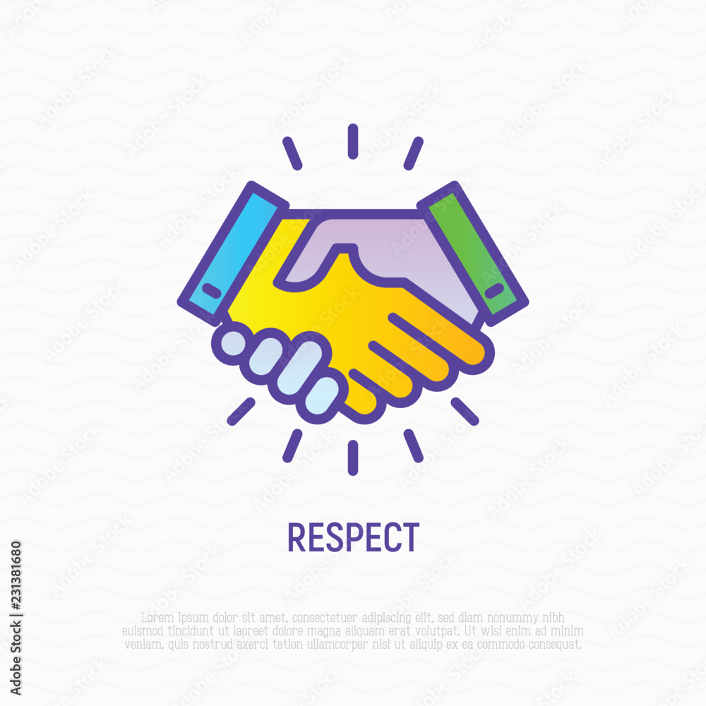 Respect thin line icon: handshake. Modern vector illustration of ...