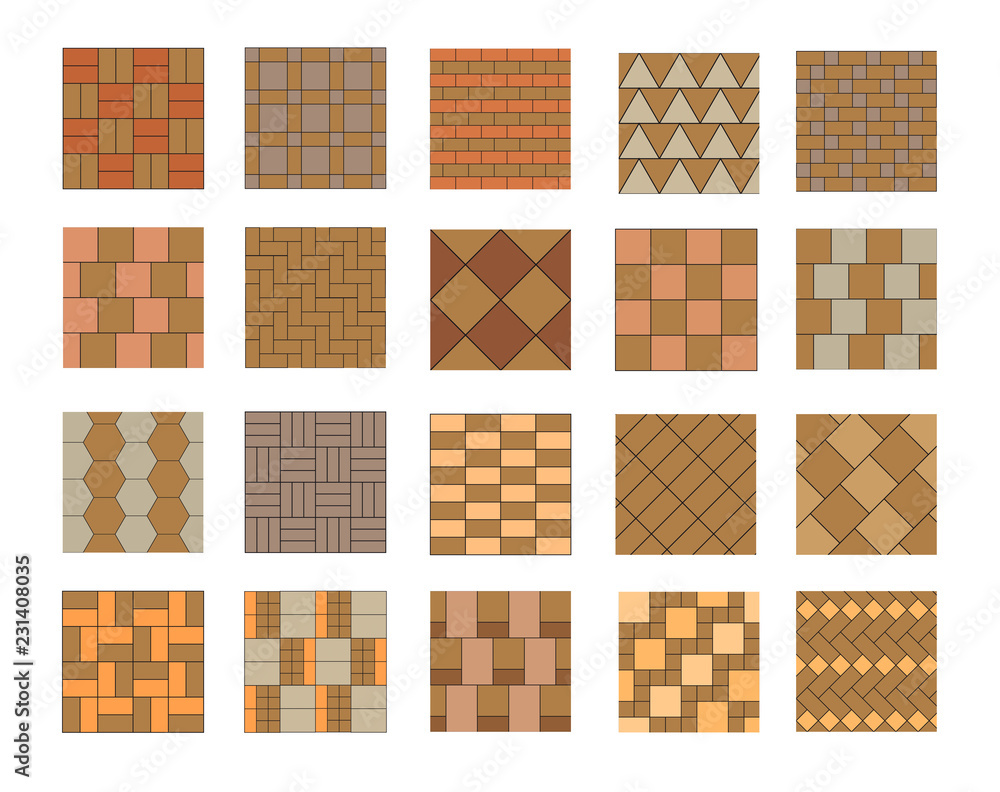 Set of vector paving tiles and bricks patterns. Stock Vector | Adobe Stock