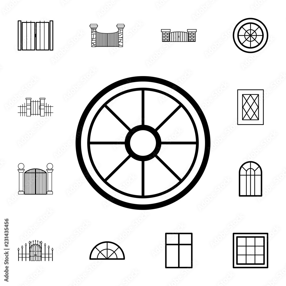 round window icon. Detailed set of Doors, gates and windows icons ...