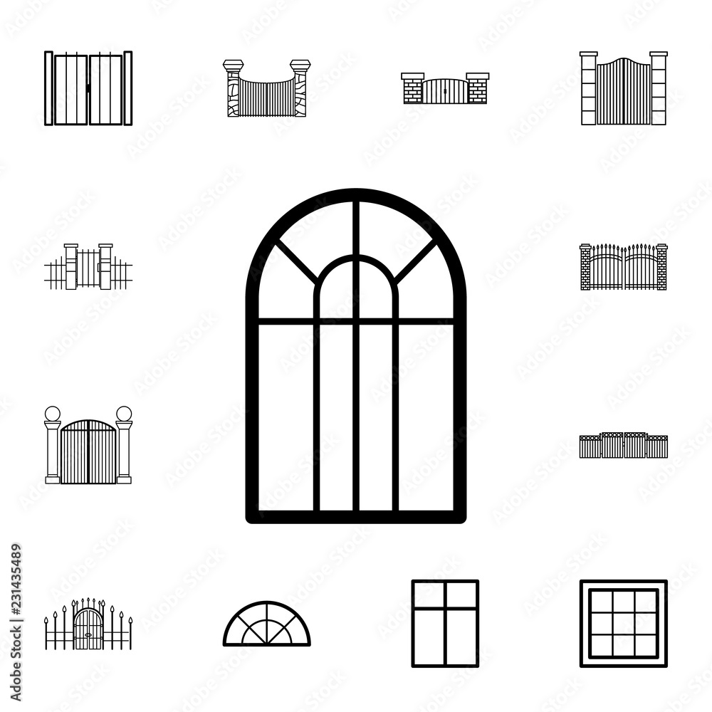 wide window icon. Detailed set of Doors, gates and windows icons ...