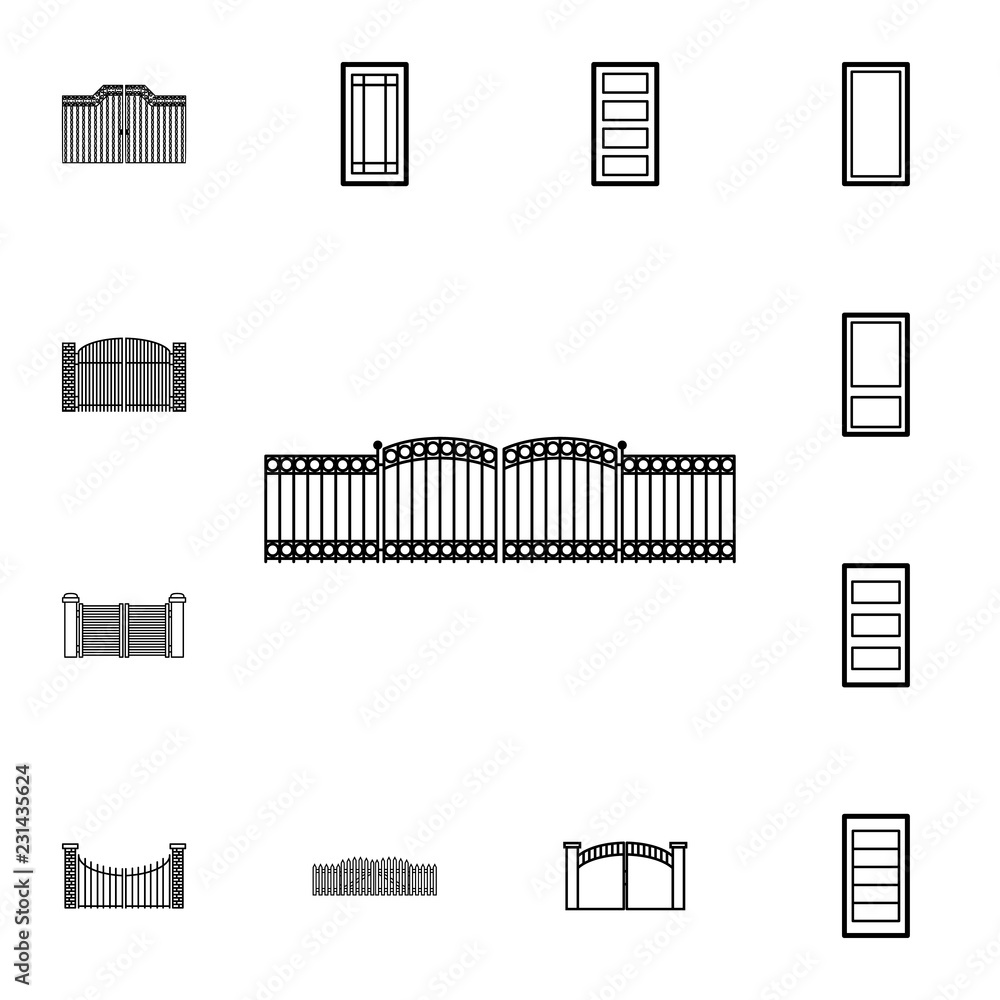 iron fence with gates icon. Detailed set of Doors, gates and windows ...