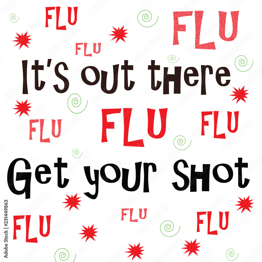 get your flu shot poster assorted shapes and words on white background ...