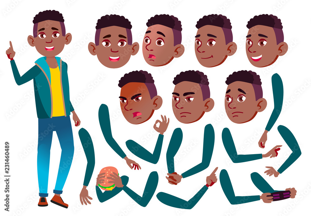 Teen Boy Vector. Black. Afro American. Teenager. Leisure, Smile. Face ...