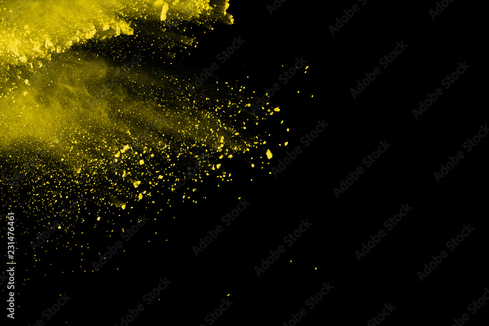 Gold powder particles explosion. Glitter burst with golden texture ...
