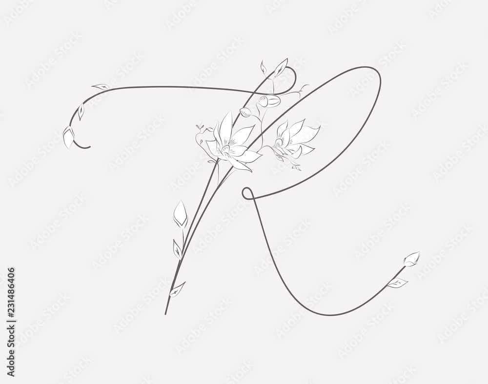 Vector Hand Lettering floral R monogram and logo Stock Vector | Adobe Stock