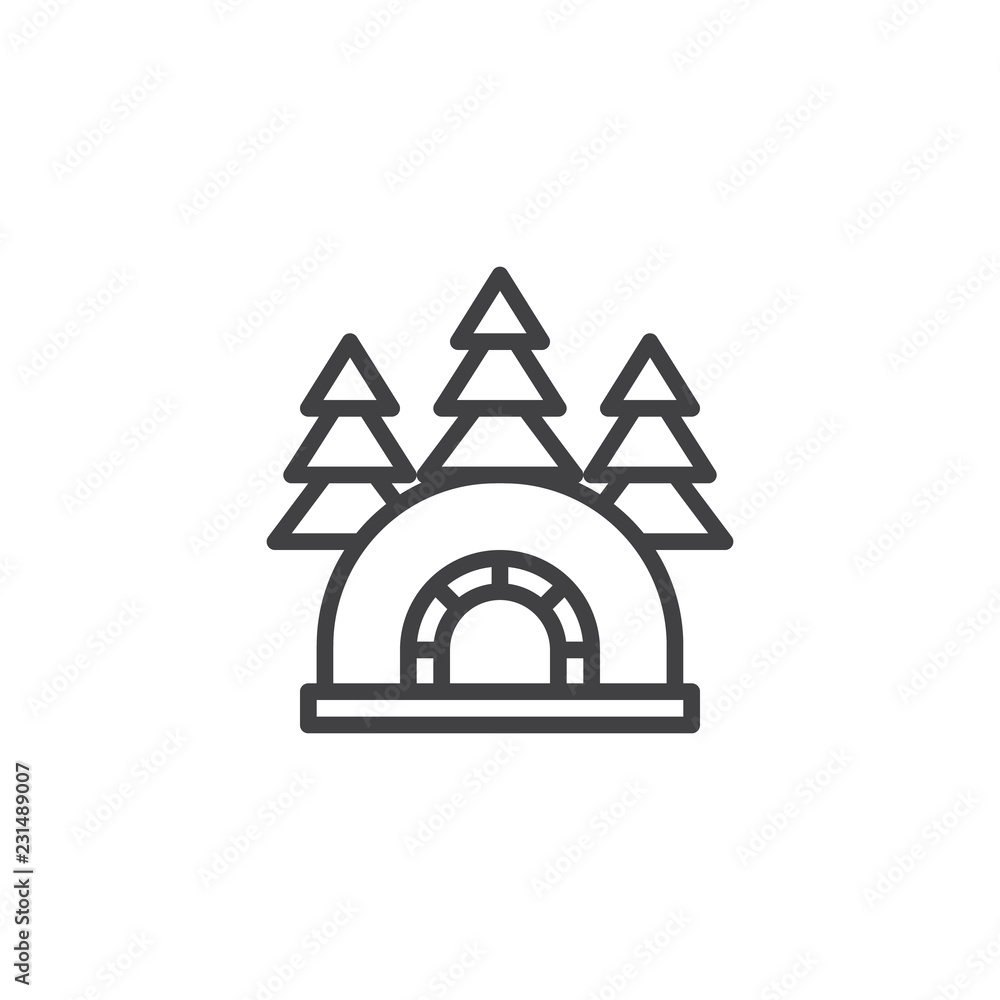 Igloo ice house in forest outline icon. linear style sign for mobile ...