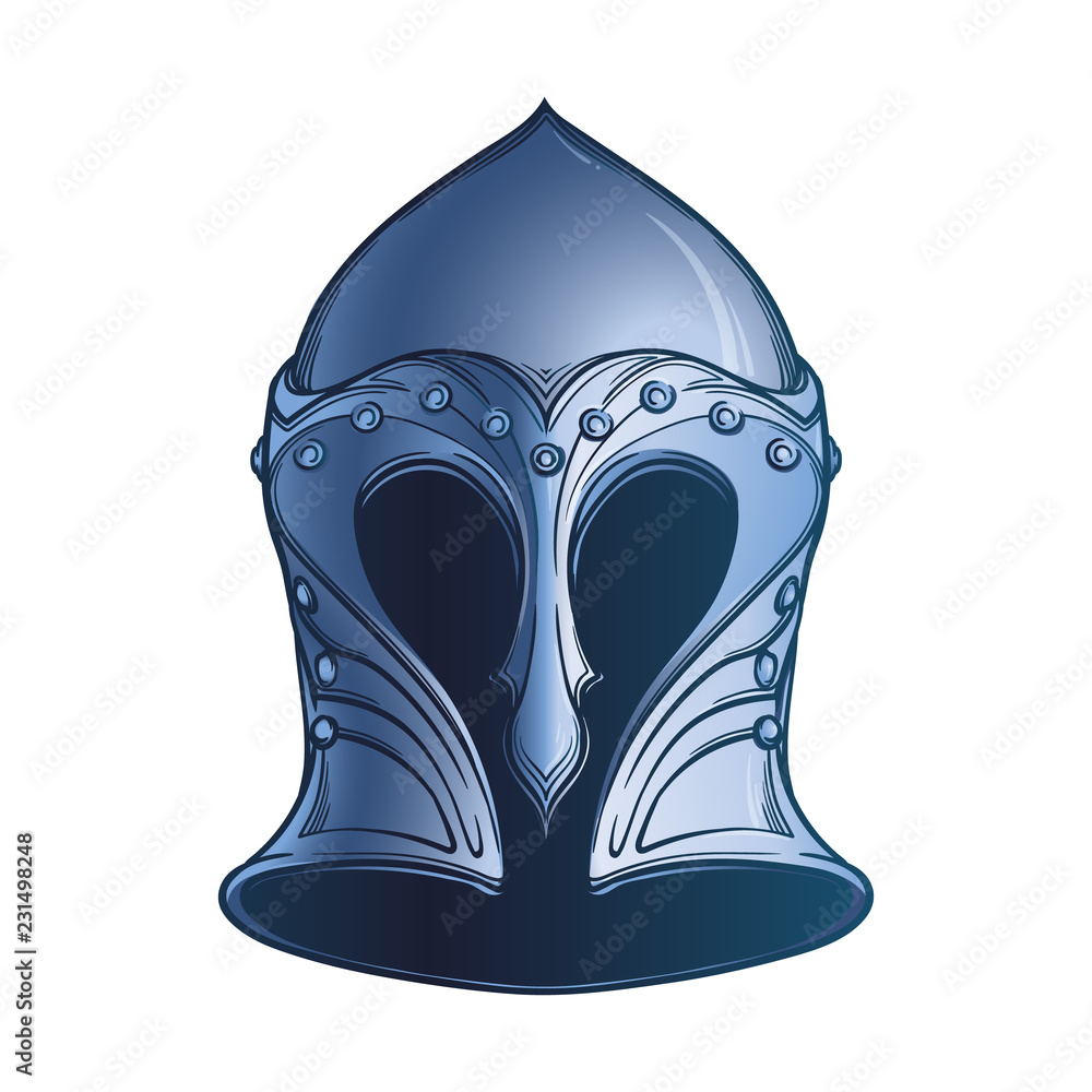 Fantasy Elven Helmet. Heraldry element. Black a nd white drawing ...