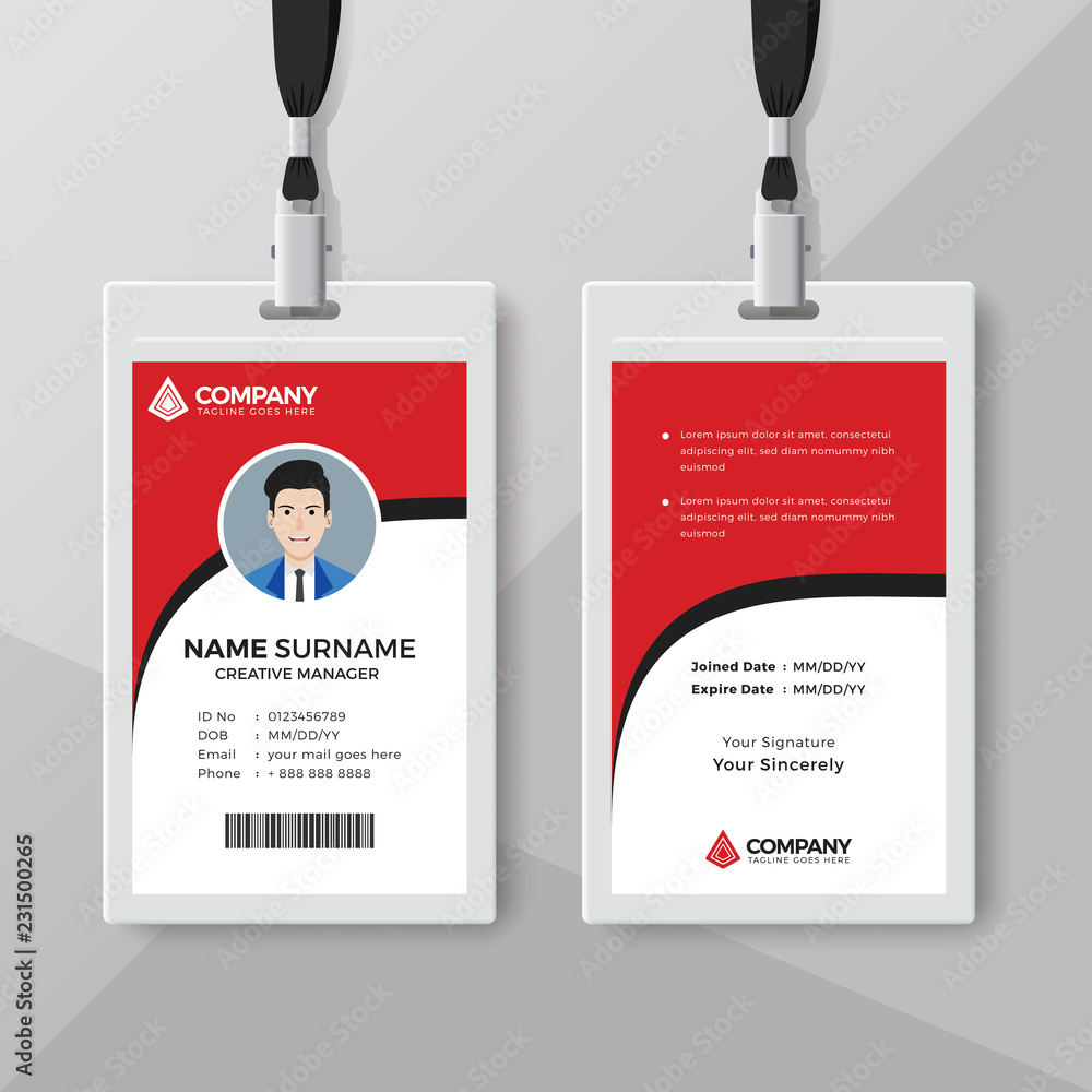 Elegant red and white ID card design template Stock Vector | Adobe Stock