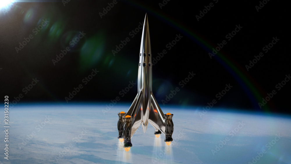 spaceship leaving planet Earth, spacecraft approaching orbit Stock ...