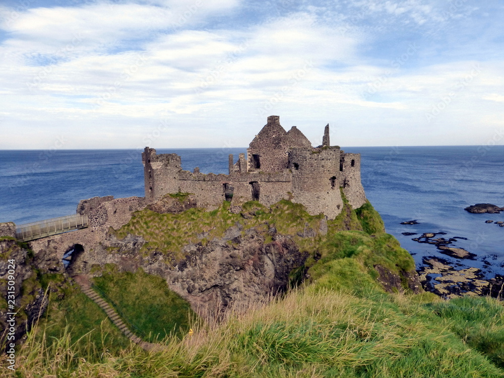 Dunluce Castle. Ruined medieval castle in Northern Ireland. Place has ...