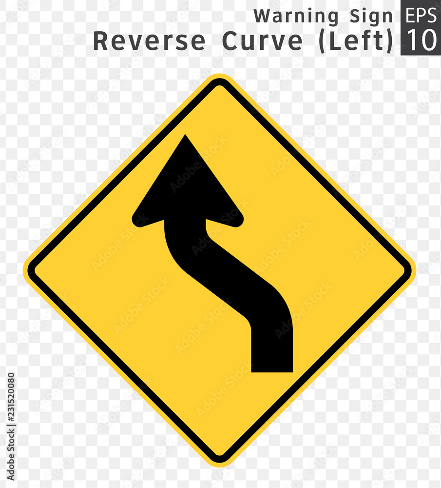Road Sign. Warning. Reverse Curve (Left). Vector Illustration on ...