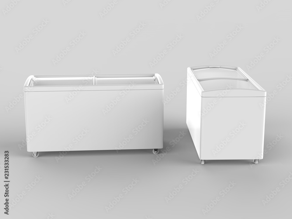 Blank ice cream freezer isolated for branding design. 3d render ...