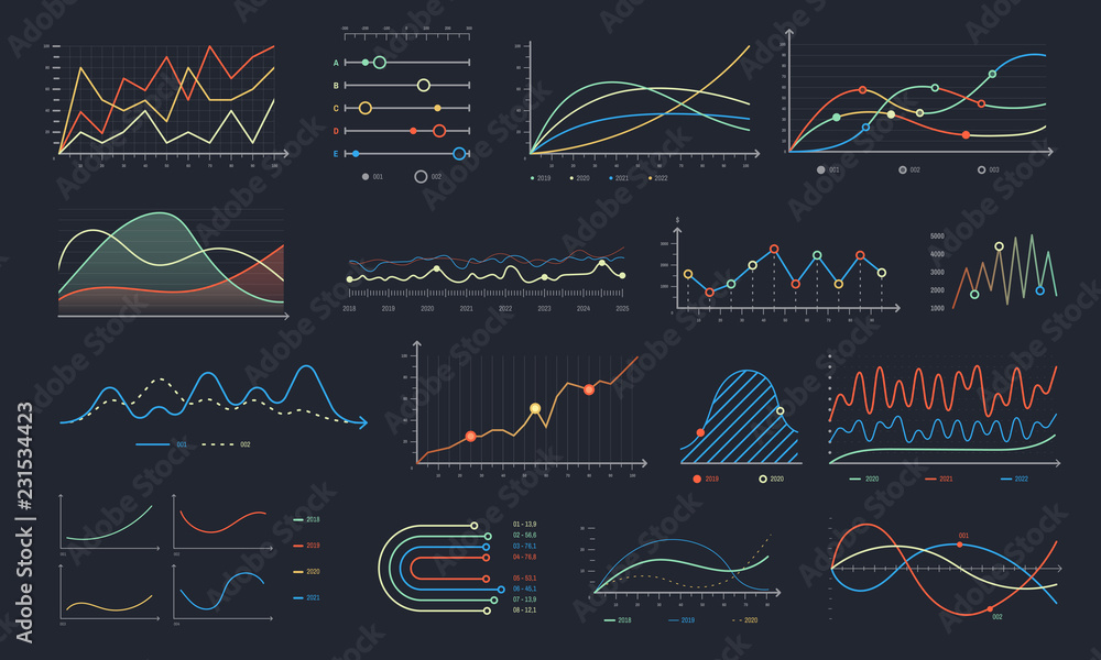 Line graph. Linear chart growth, business diagram graphs and colorful ...