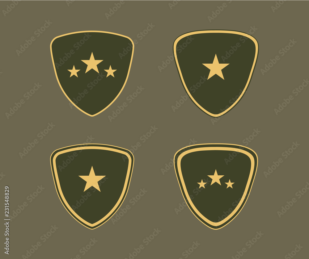 Army shield set. Emblem signs isolated on dark background. Military ...