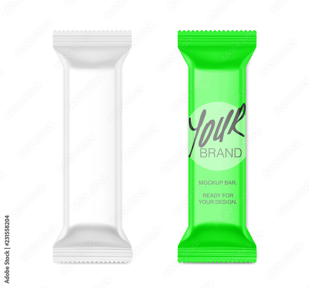 Realistic blank mockup of flow pack. Vector illustration isolated on ...