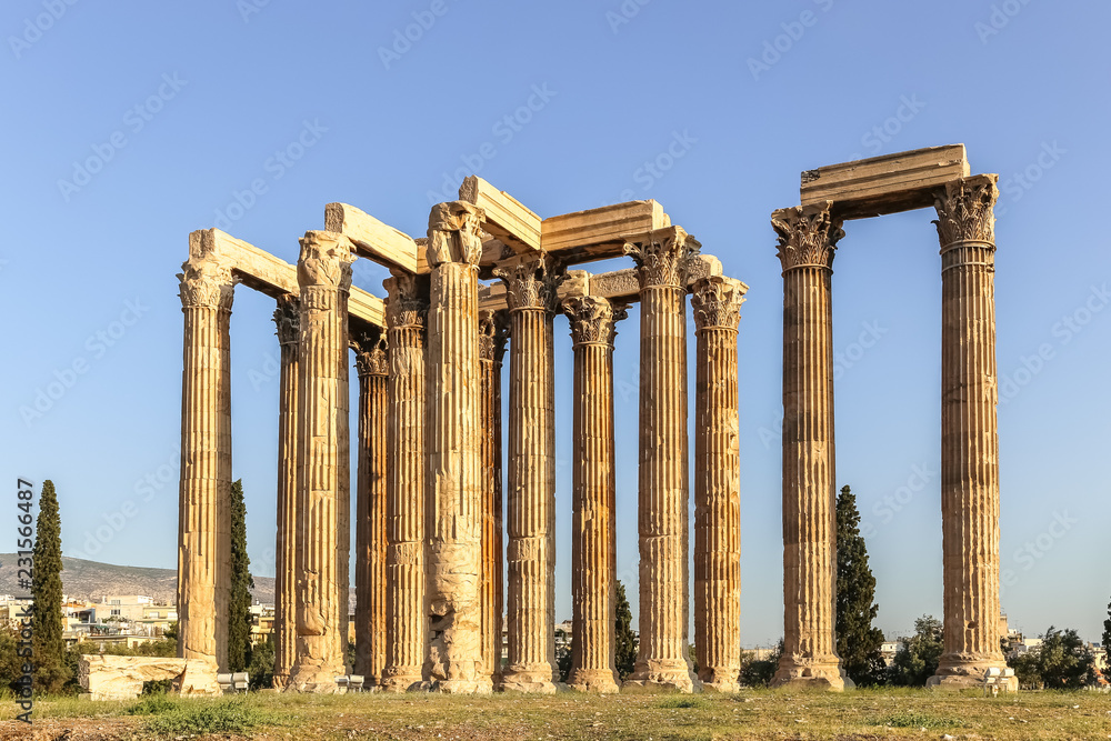 Facade of ancient Temple of Zeus in Athens Greece on the blue sky background Stock Photo | Adobe ...