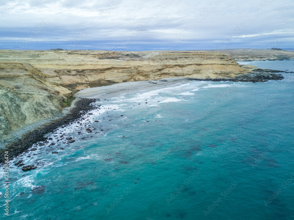 An aerial view of Atacama Desert at the coastal area at Chorrillos ...