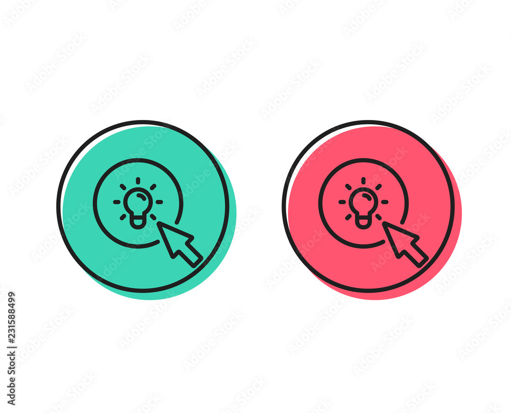 Idea lamp line icon. Mouse cursor sign. Light bulb symbol. Positive and negative circle buttons ...