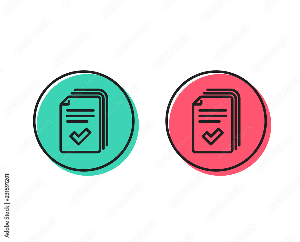 Handout line icon. Documents example sign. Positive and negative circle ...