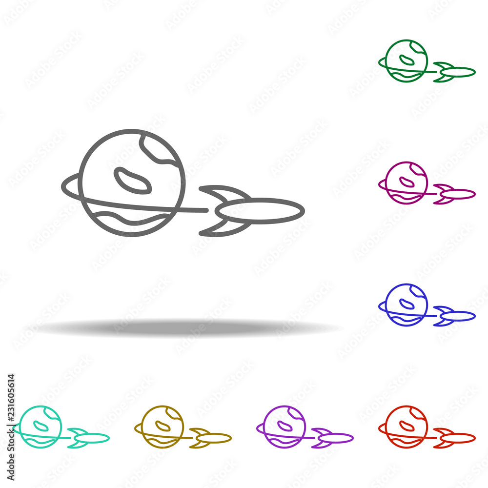 rocket and planet icon. Elements of Cartooning space in multi color ...