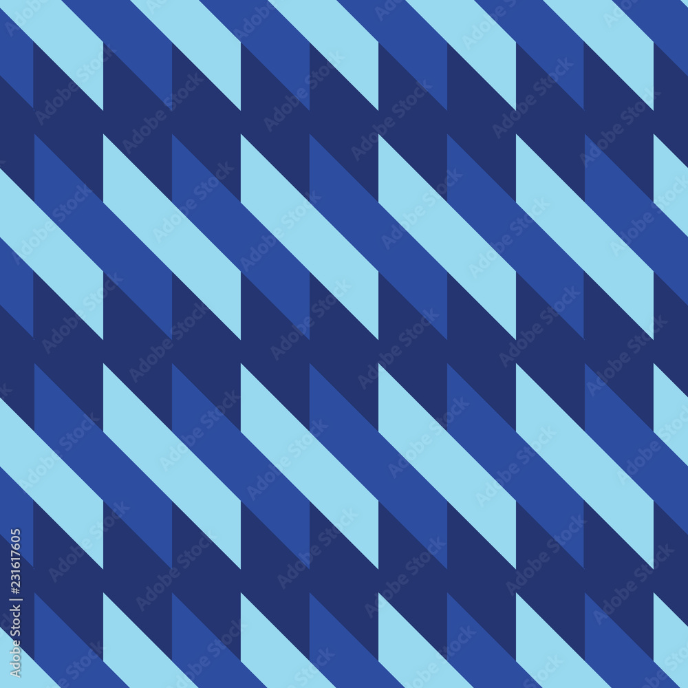 Abstract slanted geometric pattern in three shades of blue. Repeating ...