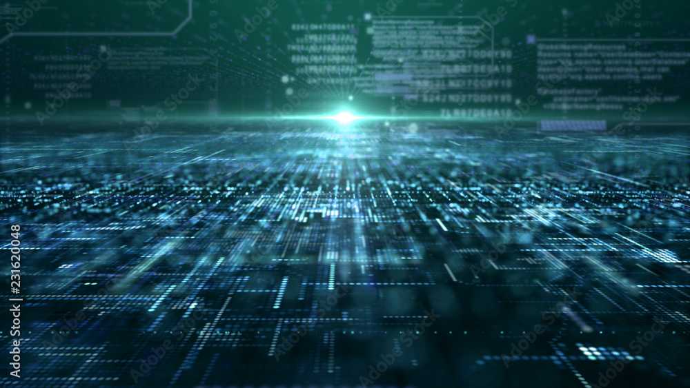 Futuristic digital matrix particles grid virtual reality abstract cyber ...