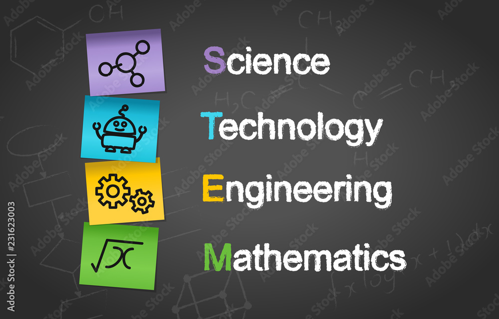 STEM Education Post It Notes Concept Background. Science Technology ...