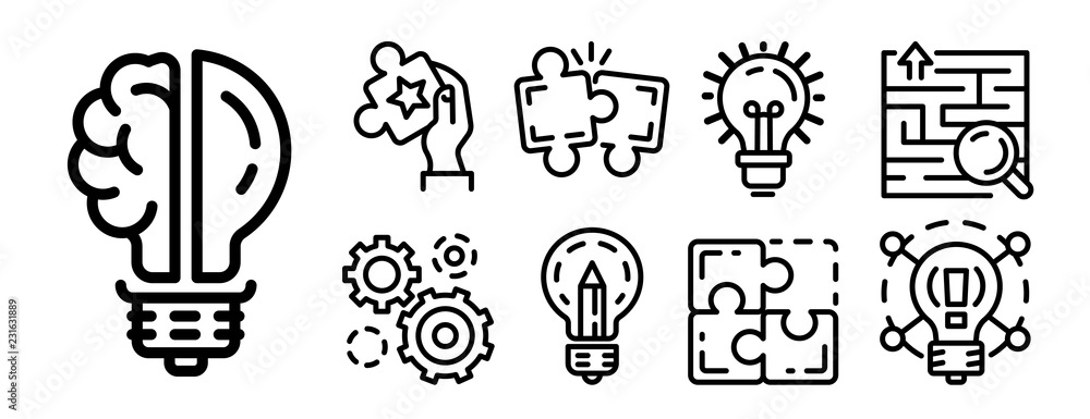 Solution icon set. Outline set of solution vector icons for web design ...