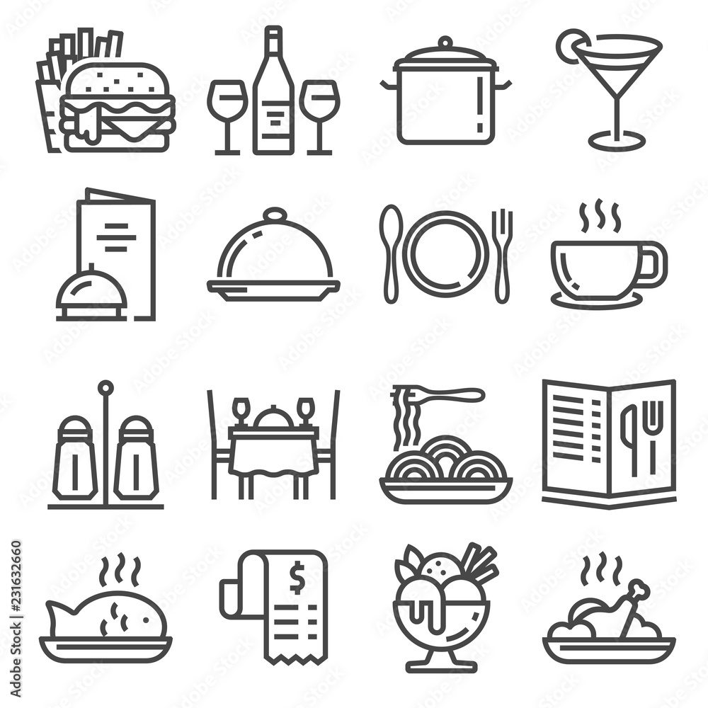 Vector Restaurant icons set on white background. Stock Vector | Adobe Stock