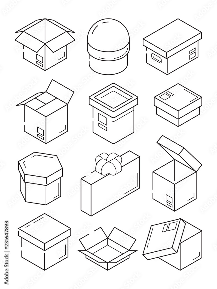 Box isometric icon. Cardboard export package container small present ...