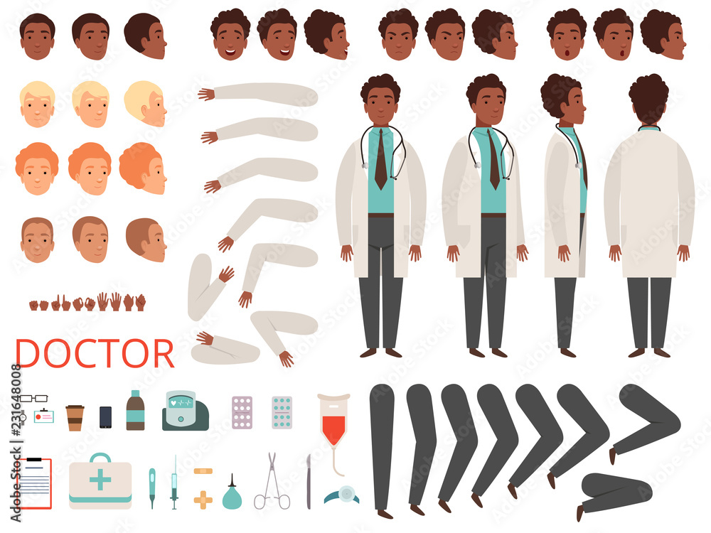 Medic animation. Doctor characters hospital medicine staff body parts ...