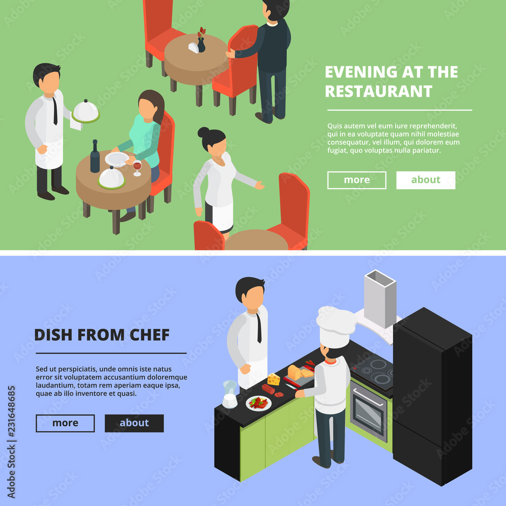 Restaurant interior. Food kitchen bar cafe showcase eating room dinning ...