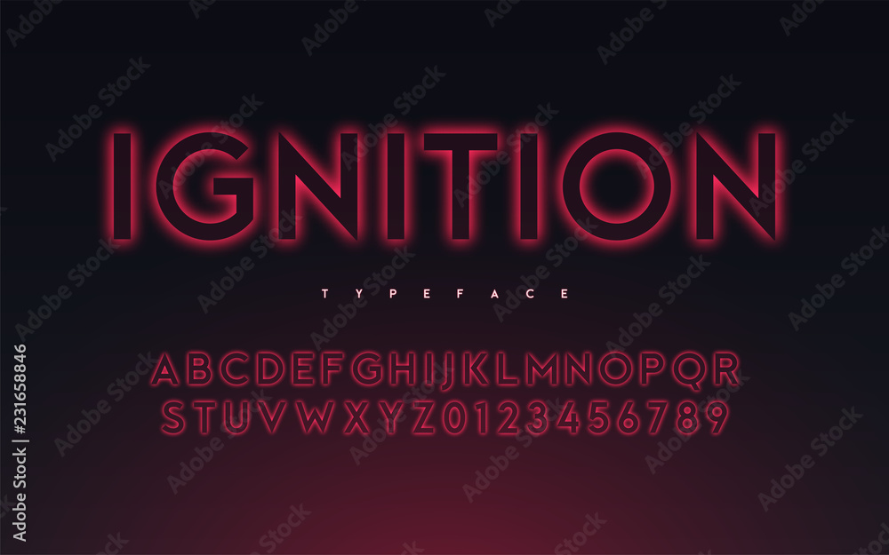 Vector trendy neon light or eclipse style glowing font design, a Stock ...