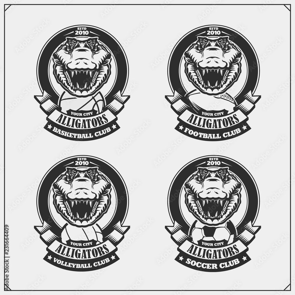 Volleyball, basketball, soccer and football logos and labels. Sport ...